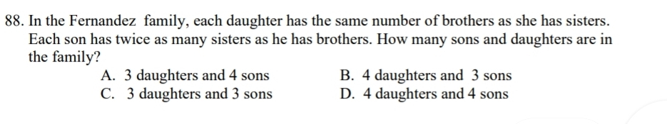 Solved: In the Fernandez family, each daughter has the same number of ...