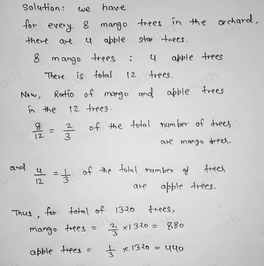 Solved: For every 8 mango trees in the orchard, there are 4 star apple ...