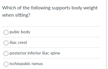 Solved: Which of the following supports body weight when sitting? pubic ...