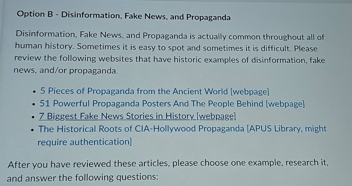 Solved: Option B - Disinformation, Fake News, and Propaganda ...