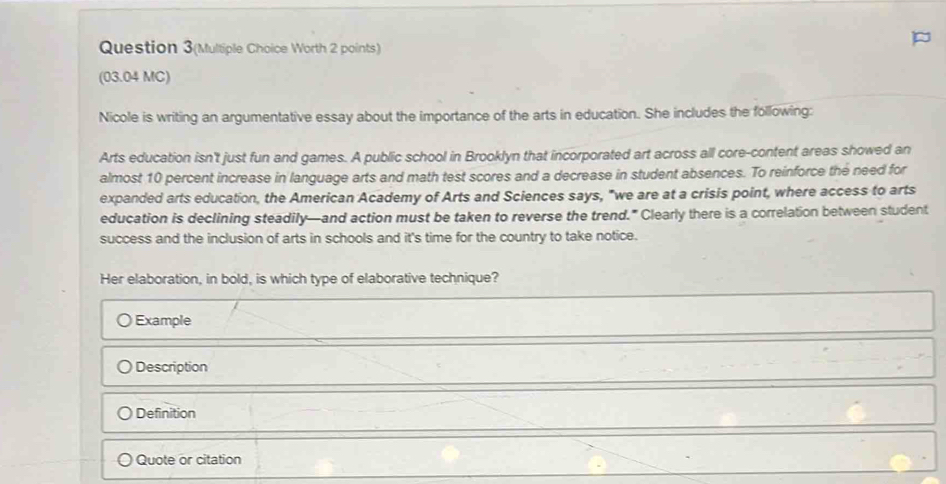 Question 3(Multiple Choice Worth 2 points) (03.04 MC) Nicole is writing ...