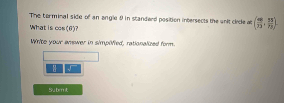 تم الحل:The terminal side of an angle θin standard position intersects ...