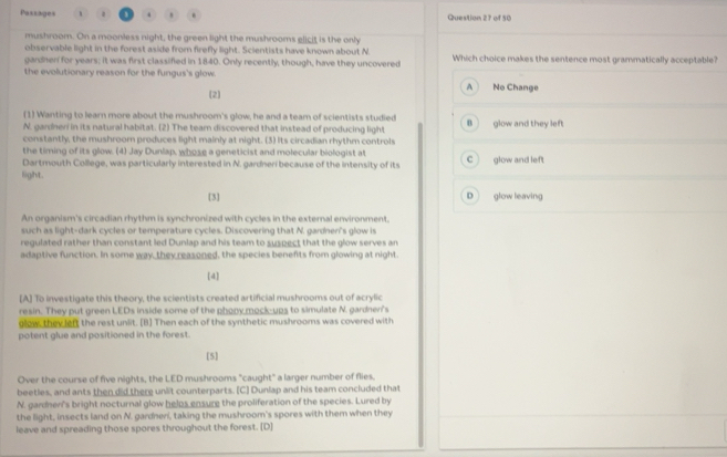 Resuelto:Passages 、 Question 27 of 50 mushroom. On a moonless night ...