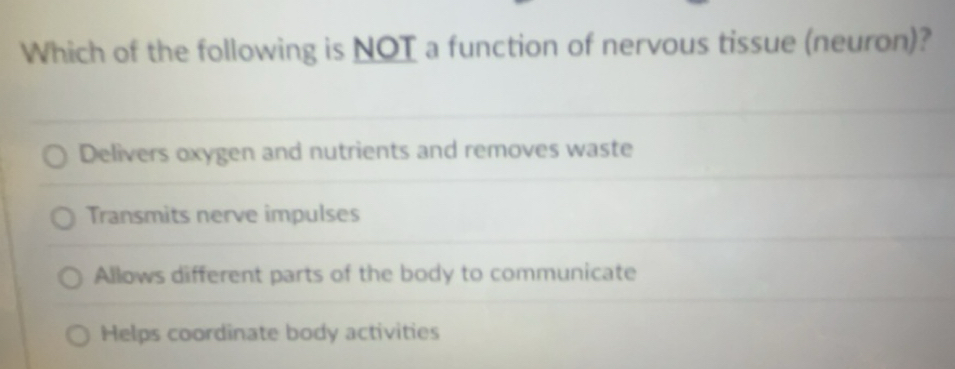 Solved: Which of the following is NOT a function of nervous tissue ...