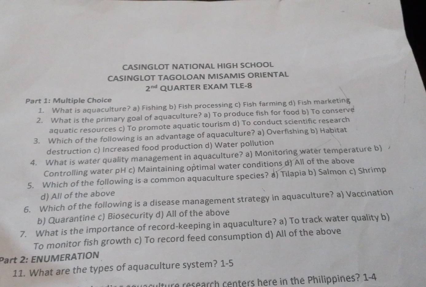 Solved: CASINGLOT NATIONAL HIGH SCHOOL CASINGLOT TAGOLOAN MISAMIS ...