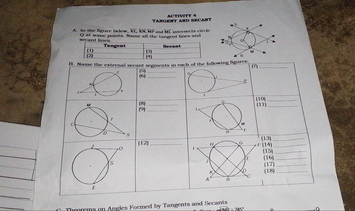 Solved: ACTIVITY 4 TANGENT AND SECANT A. In the figure below ...