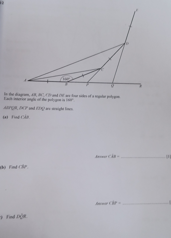Solved: In the diagram, AB, BC, CD and DE are four sides of a regular ...