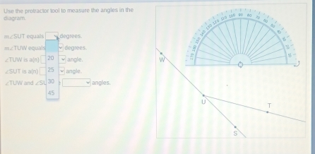 Solved: Use the protractor tool to measure the angles in the diagram. m ...