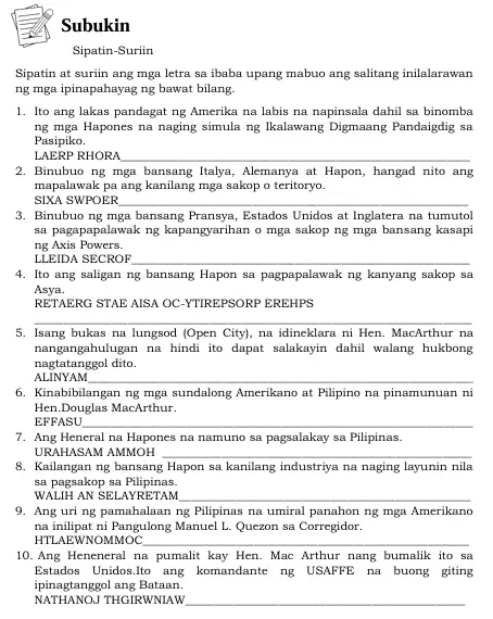 Solved: Subukin Sipatin-Suriin Sipatin at suriin ang mga letra sa ibaba ...