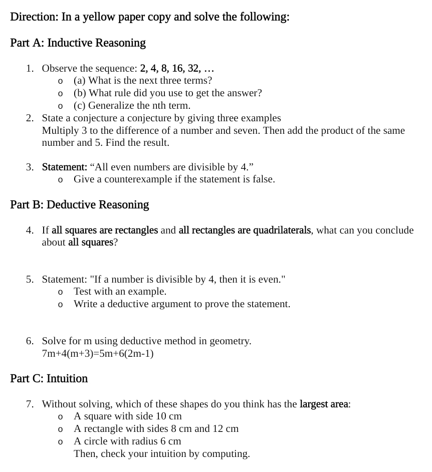 Solved: Direction: In a yellow paper copy and solve the following: Part ...