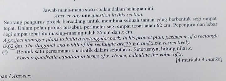 Selesai:Jawab mana-mana satu soalan dalam bahagian ini. Answer any one ...
