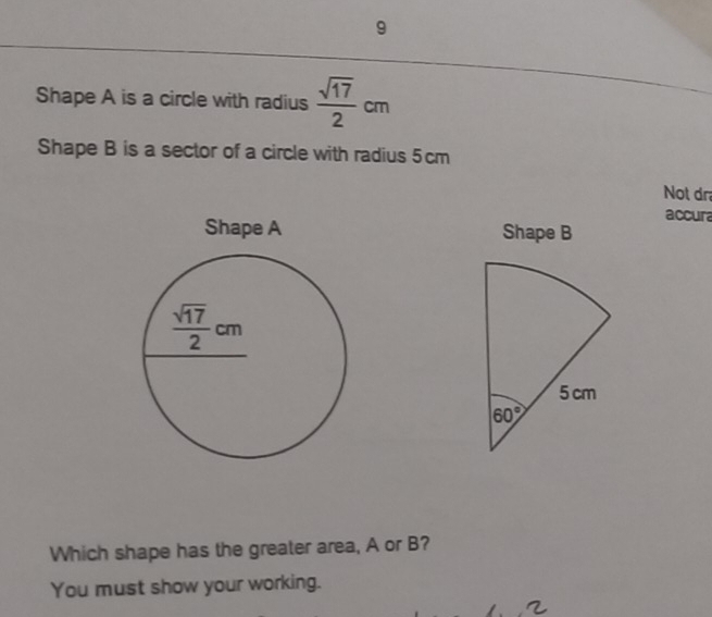 Solved: Shape A is a circle with radius sqrt(17)/2 cm Shape B is a ...