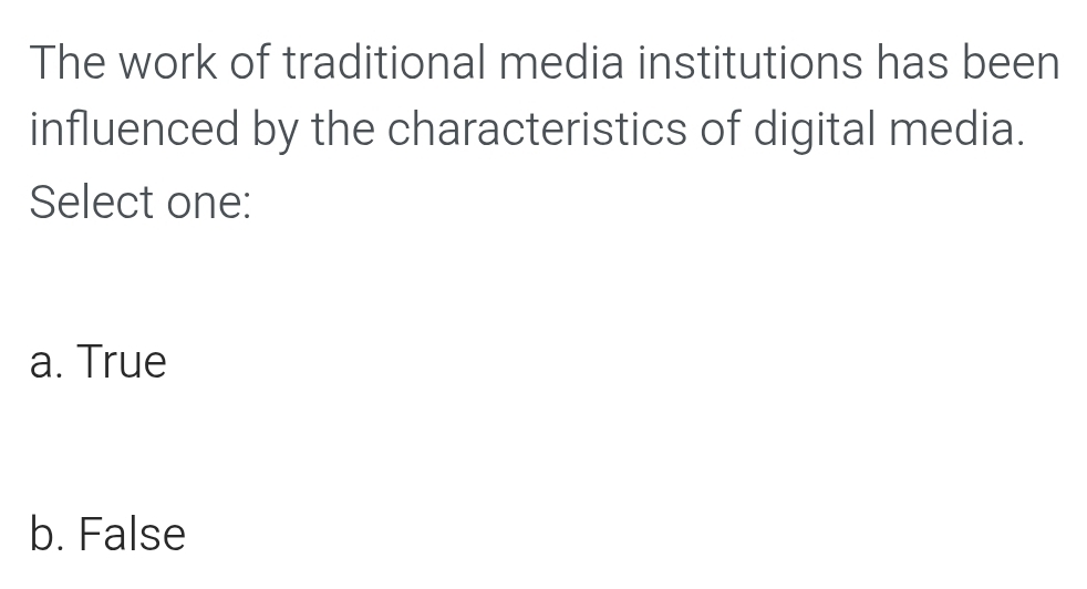 Solved: The work of traditional media institutions has been influenced ...