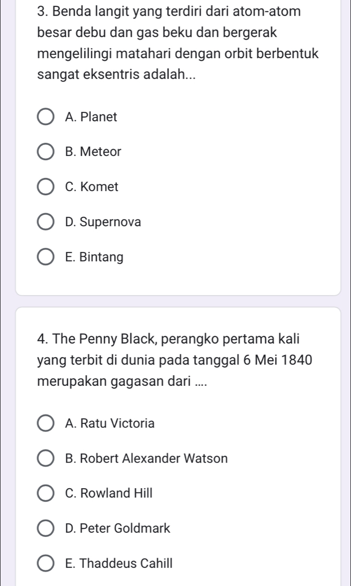 Telah dijawab:Benda langit yang terdiri dari atom-atom besar debu dan ...