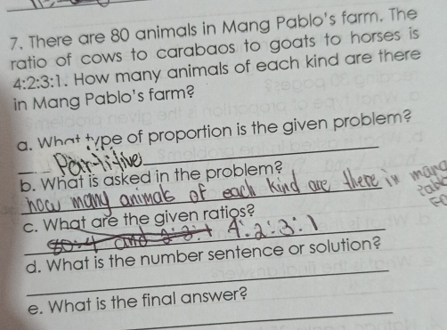 Solved: There are 80 animals in Mang Pablo's farm. The ratio of cows to ...