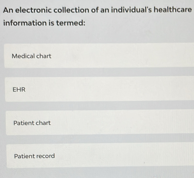 Solved: An electronic collection of an individual's healthcare ...