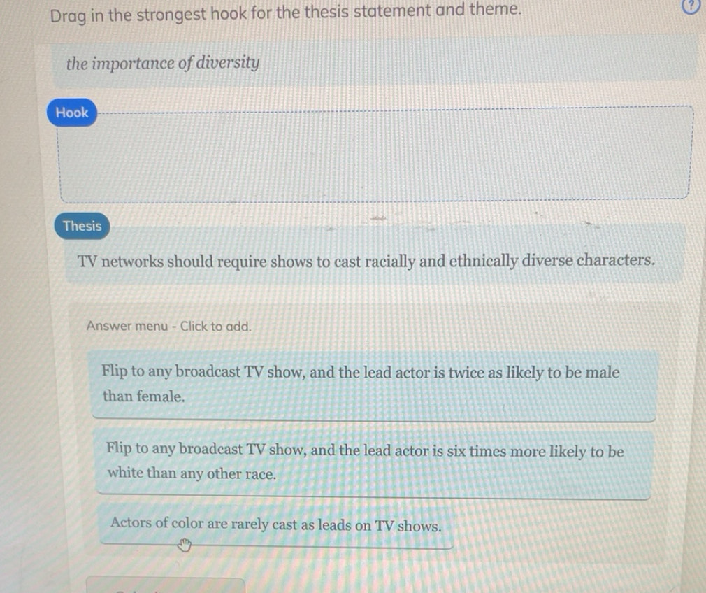 Solved: Drag in the strongest hook for the thesis statement and theme ...