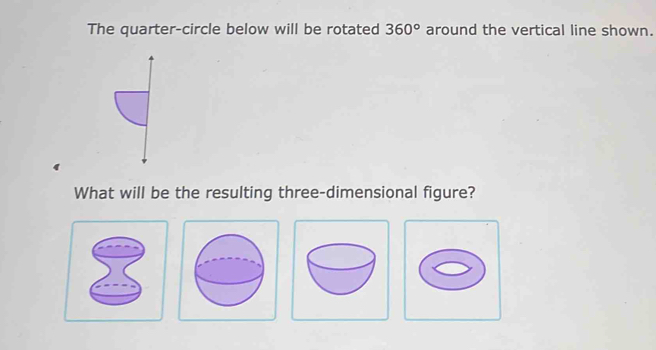 The quarter-circle below will be rotated 360° around the vertical line ...