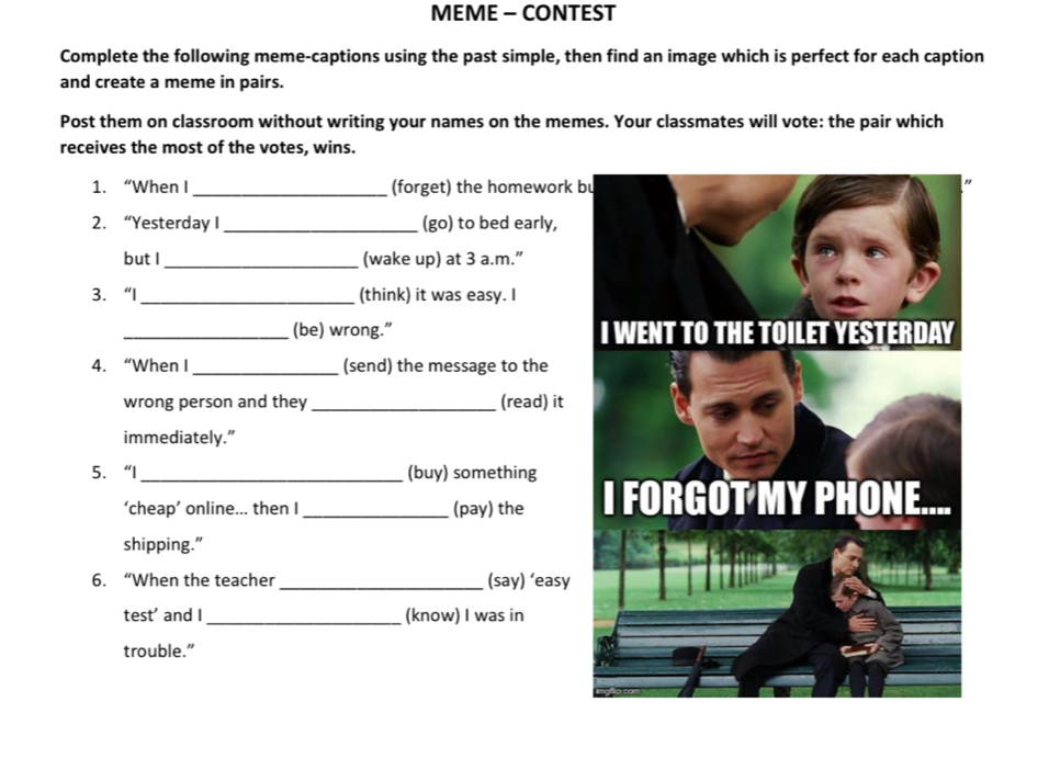 Risolto:MEME - CONTEST Complete the following meme-captions using the ...