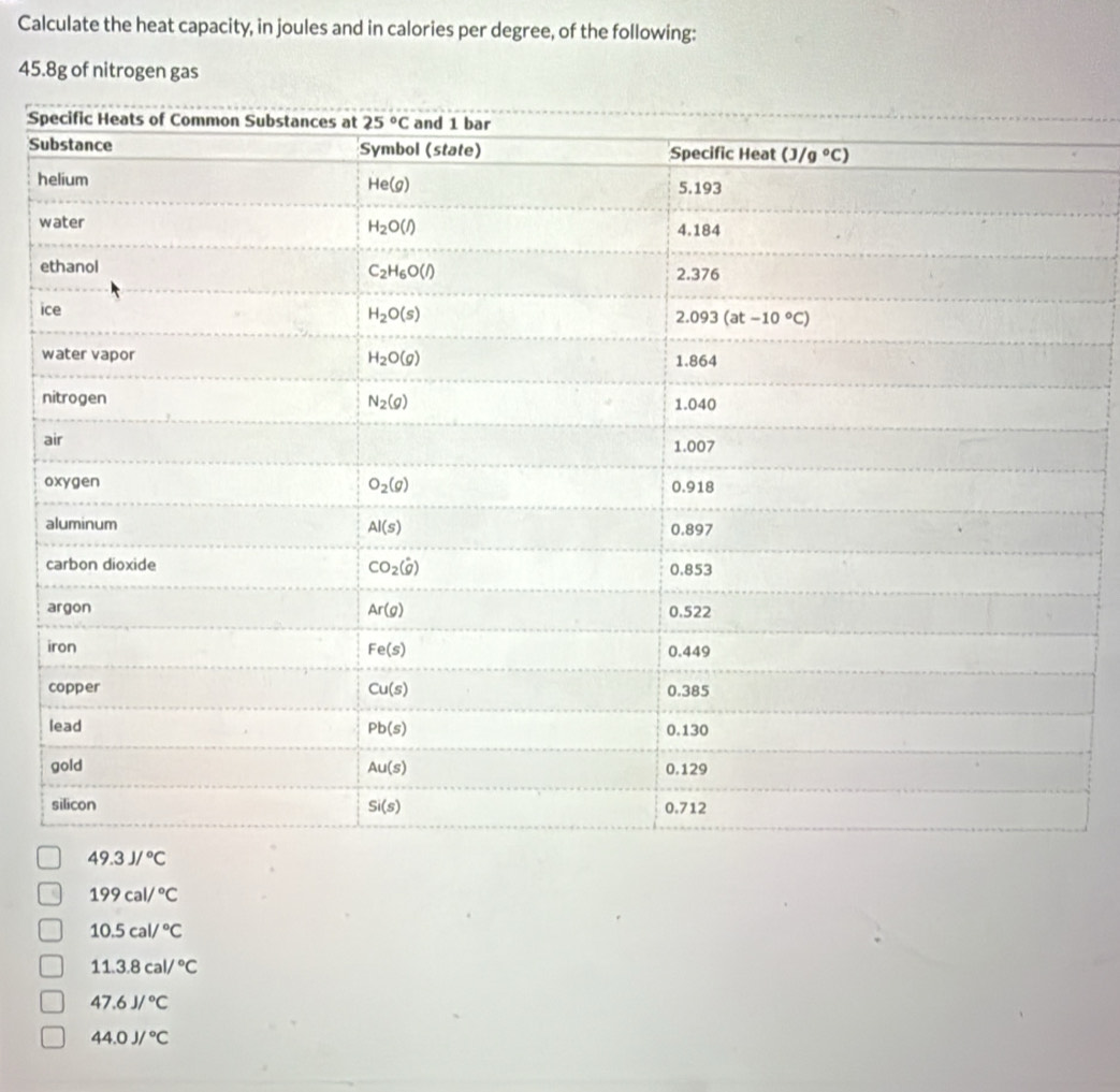 Solved: Calculate the heat capacity, in joules and in calories per ...