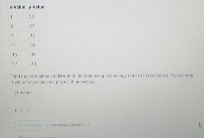 Solved: coefficient of the data using technology (such as GeoGebra ...