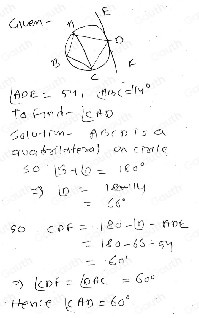 Solved: F A, B, C and D are points on a circle. EDF is the tangent to ...