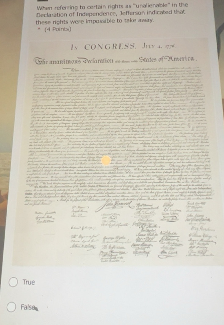 Solved: When referring to certain rights as “unalienable” in the ...