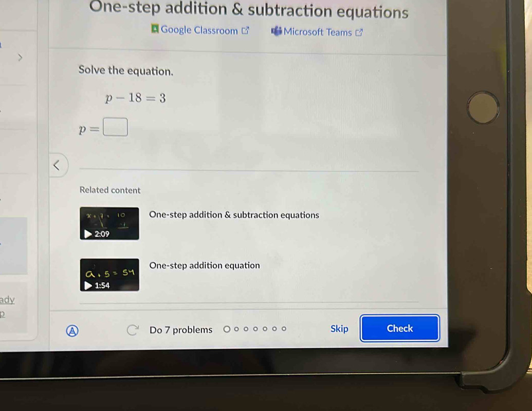 Solved: One-step addition & subtraction equations Google Classroom ...