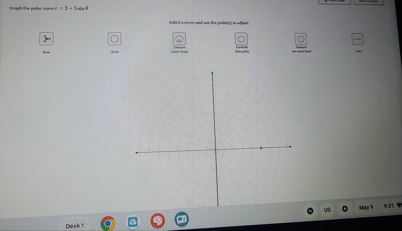 Solved: Graph the polar curve r=2+5sin θ Select a curve and use the ...