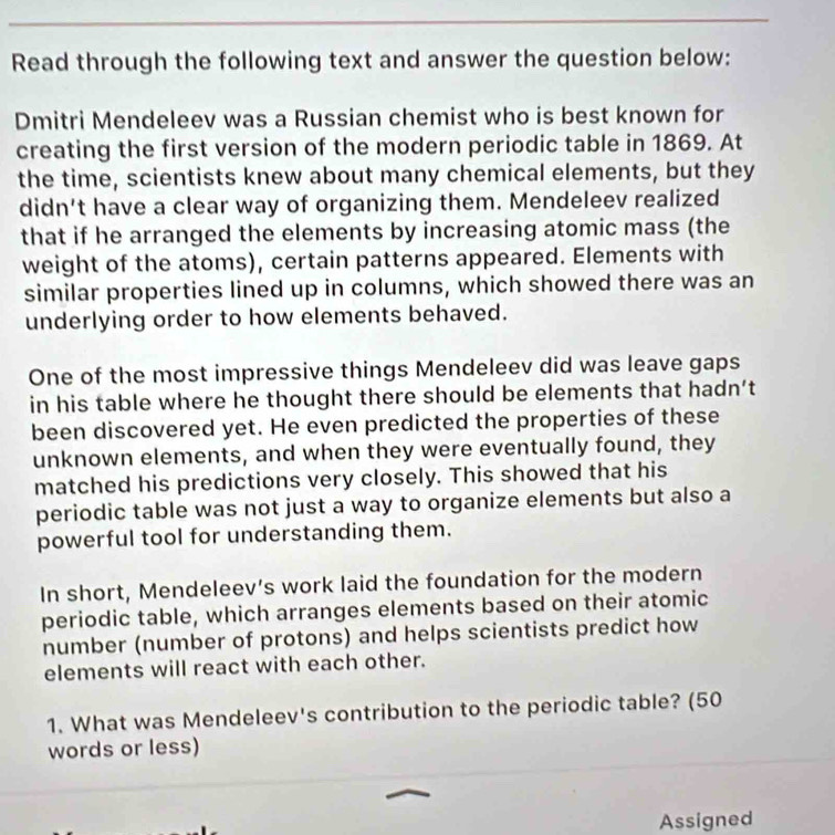 Solved: Read through the following text and answer the question below ...