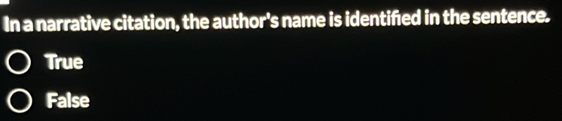 Solved: In a narrative citation, the author's name is identifed in the ...