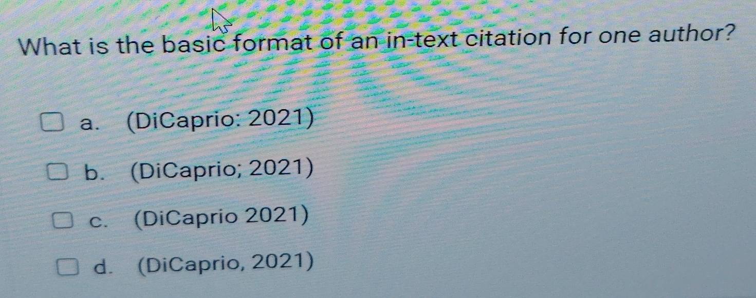 Selesai:What is the basic format of an in-text citation for one author ...