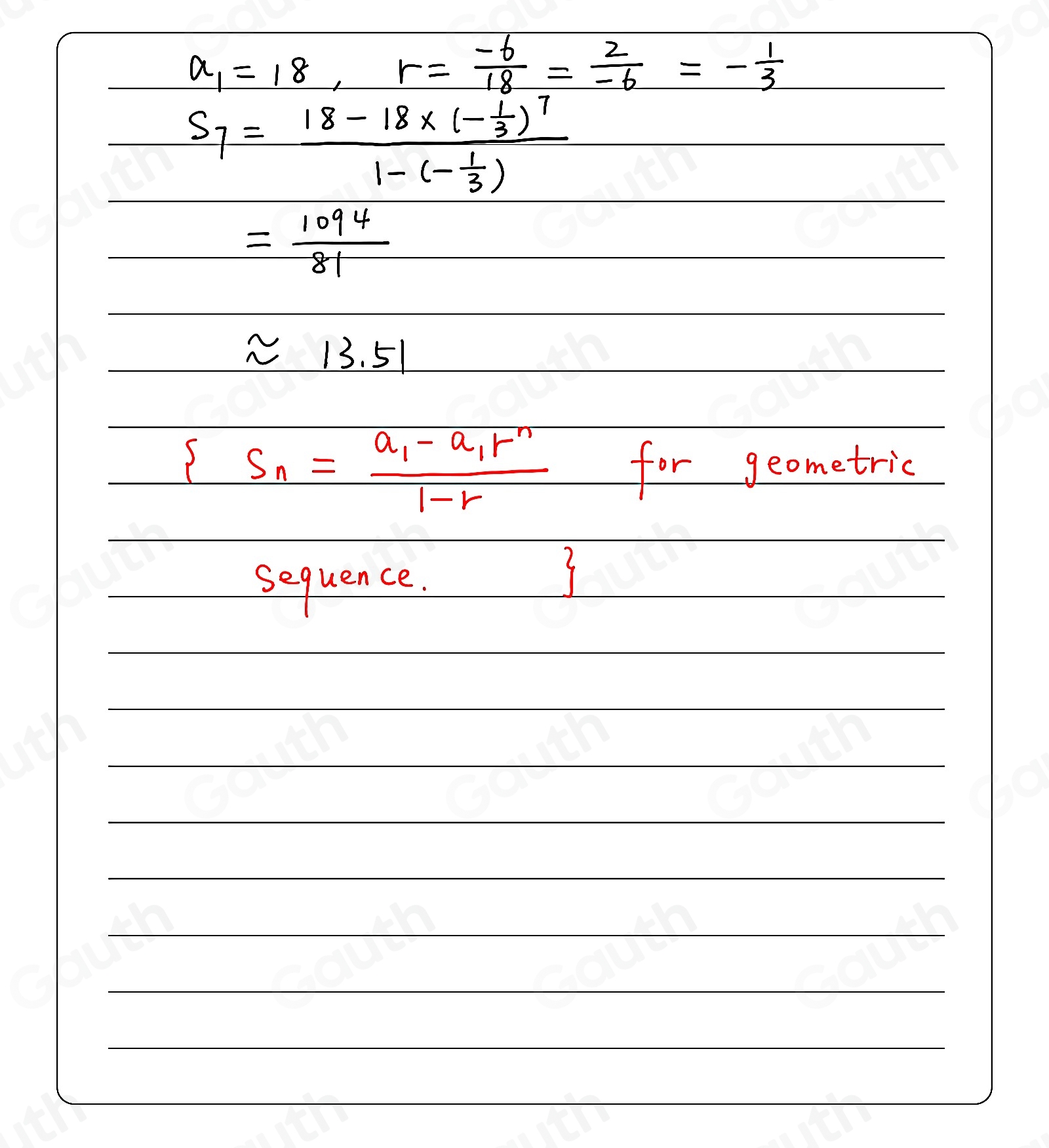Solved: Find the sum of the first 7 terms of the following sequence ...