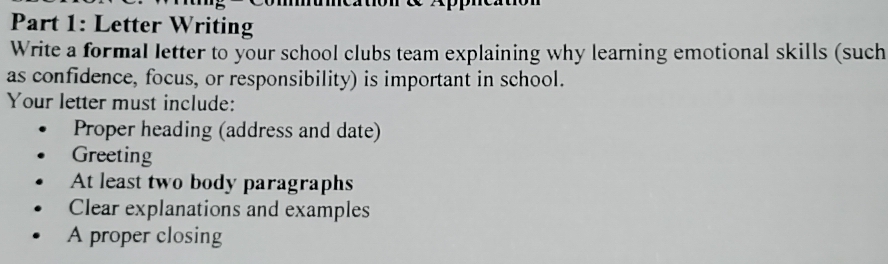 Solved: Letter Writing Write a formal letter to your school clubs team ...