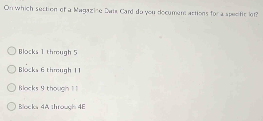 Solved: On which section of a Magazine Data Card do you document ...