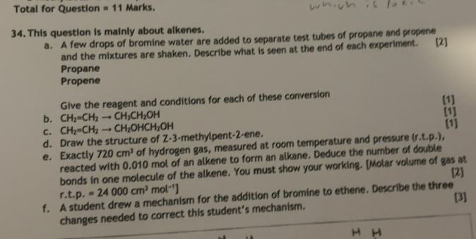 Solved: Total for Question =11 Marks. 34. This question is mainly about ...