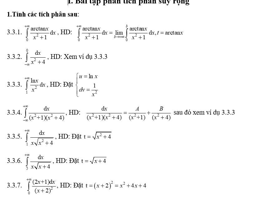 Giải quyết:Bái tạp phân tích phan suy rộng 1.Tính các tích phân sau: 3. ...