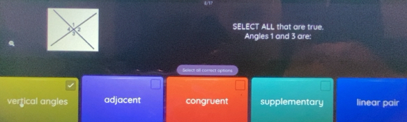Solved: SELECT ALL that are true. Angles 1 and 3 are: Select all ...
