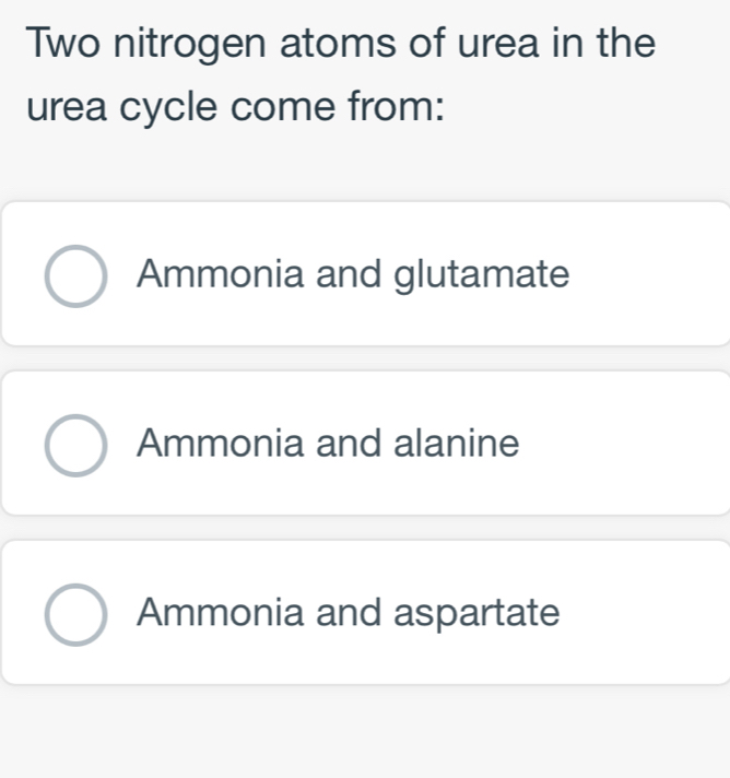 Gelöst:Two nitrogen atoms of urea in the urea cycle come from: Ammonia ...
