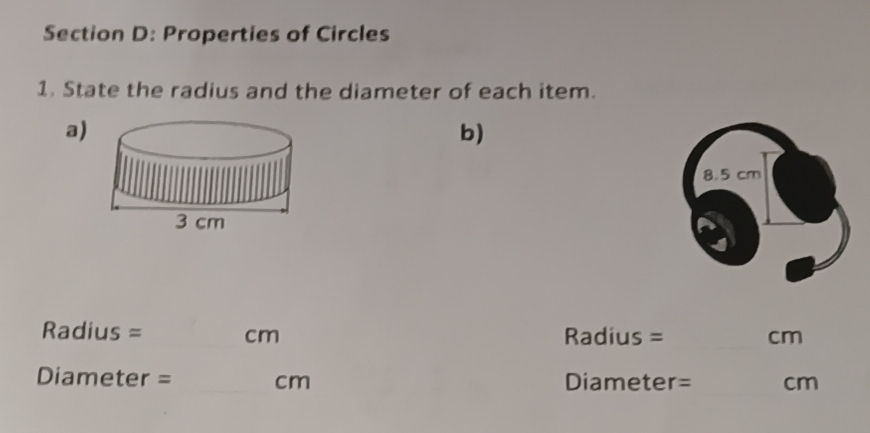 Gelöst:Properties of Circles 1. State the radius and the diameter of ...