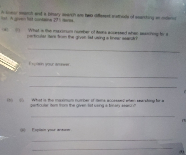 Solved: A linear search and a binary search are two different methods ...