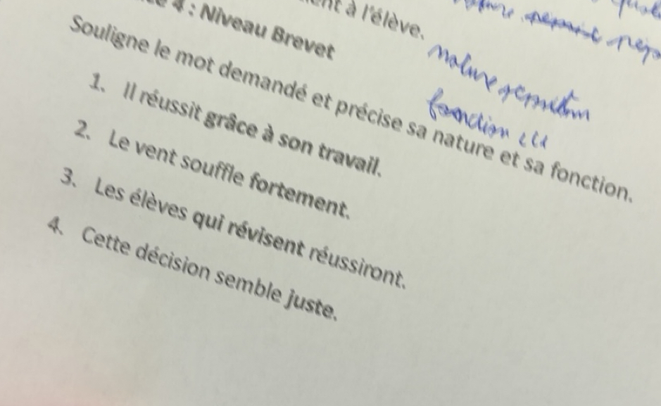 Résolu :ent à l'élève. à 4 : Niveau Brevet Souligne le mot demandé et ...