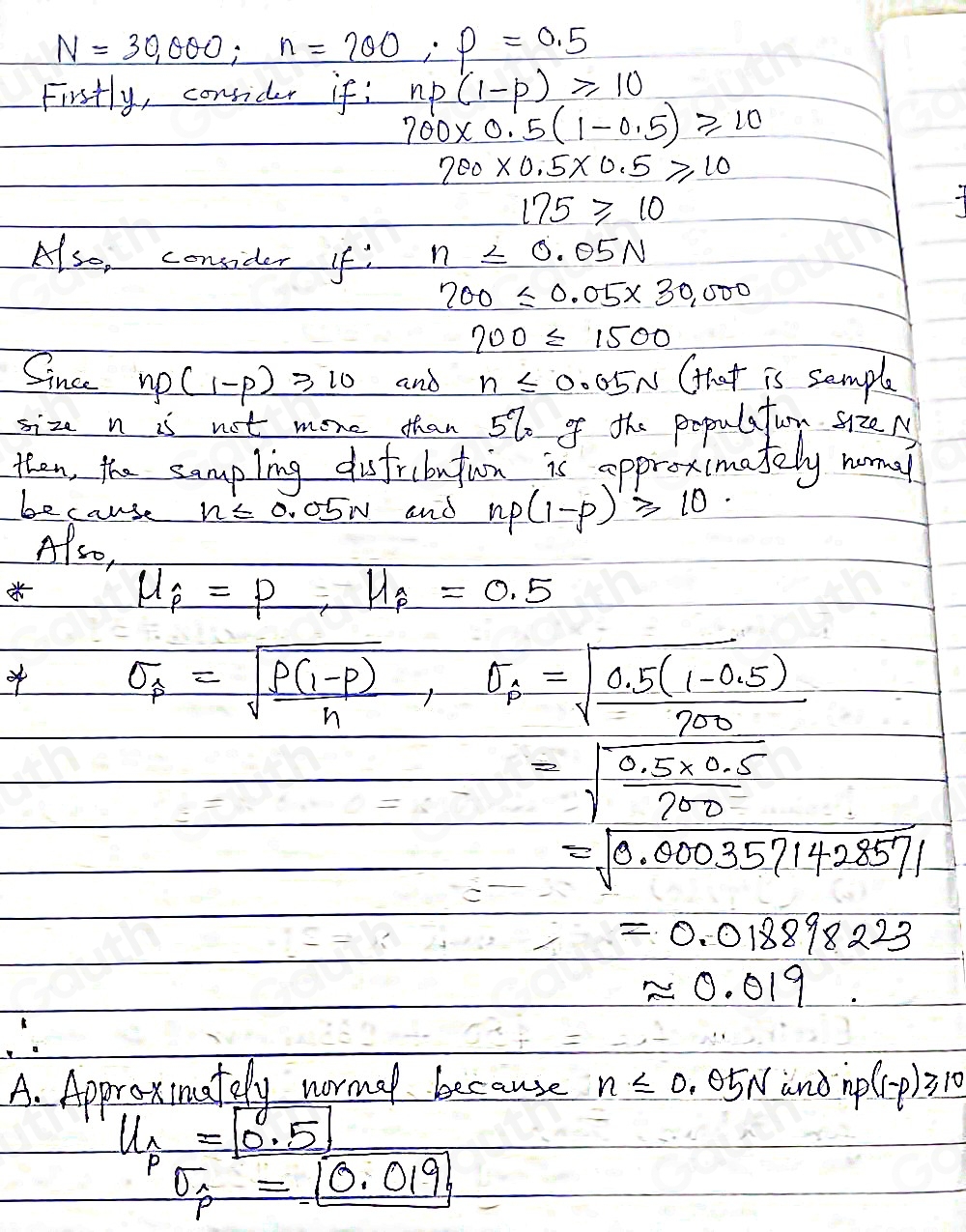 Solved: Describe the sampling distribution of hat p. Assume the size of ...