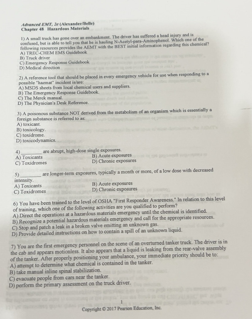 Solved: Advanced EMT, 2e (Alexander/Belle) Chapter 48 Hazardous ...