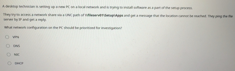 Solved: A desktop technician is setting up a new PC on a local network ...