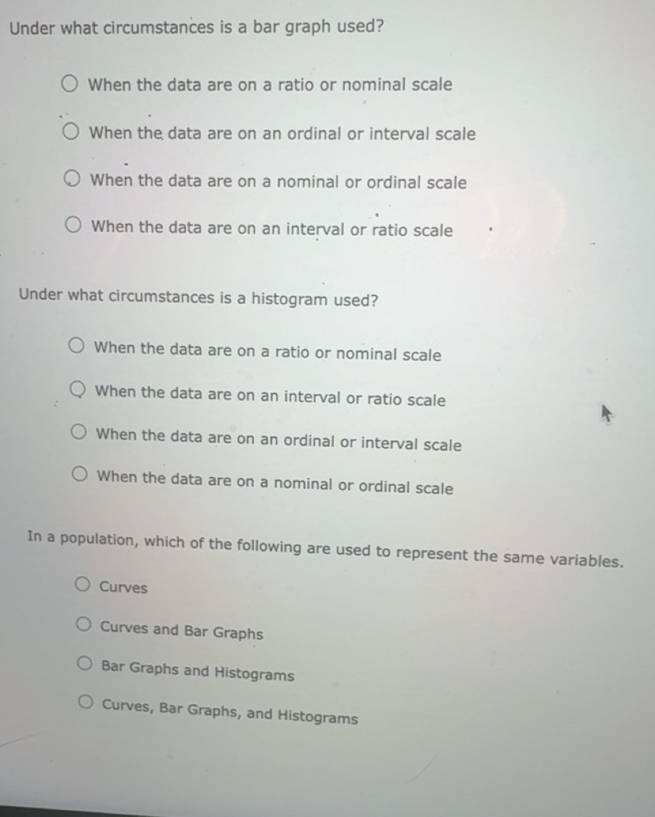 Solved: Under what circumstances is a bar graph used? When the data are ...