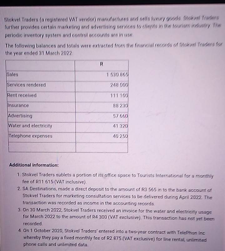 Solved: Stokvel Traders (a registered VAT vendor) manufactures and ...