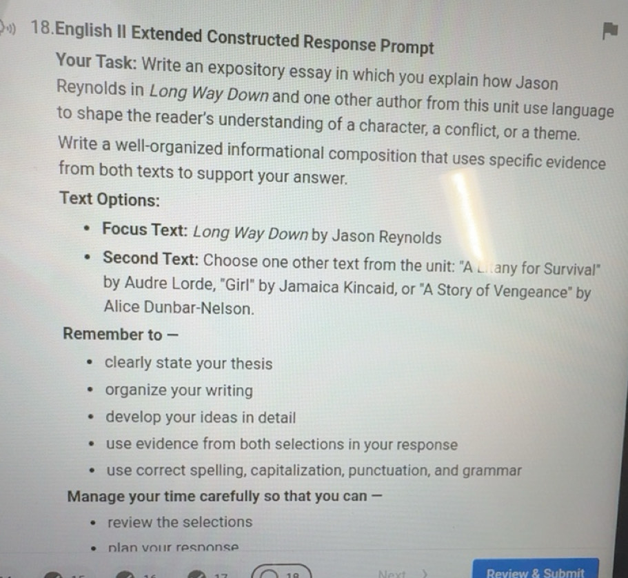 Solved: English II Extended Constructed Response Prompt Your Task ...