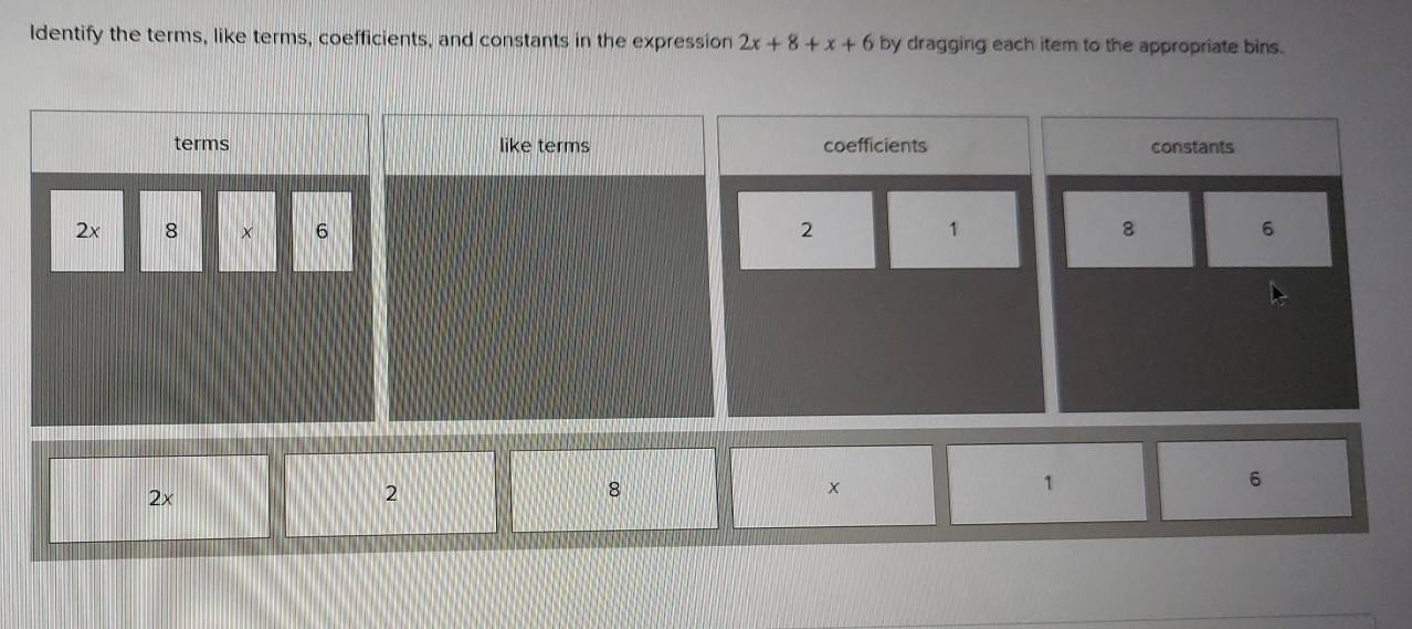Solved: Identify the terms, like terms, coefficients, and constants in ...
