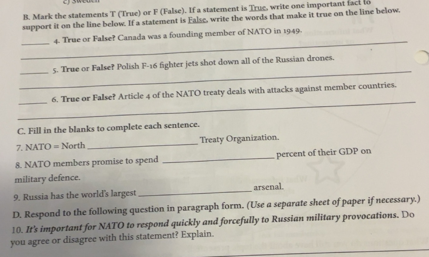 Solved: cj sweden B. Mark the statements T (True) or F (False). If a ...